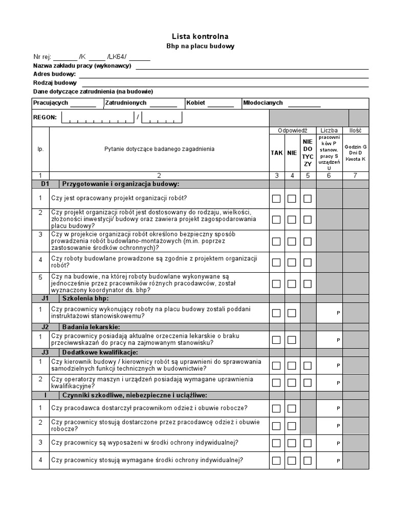277 Lista Kontrolna BHP Na Placu Budowy | PDF
