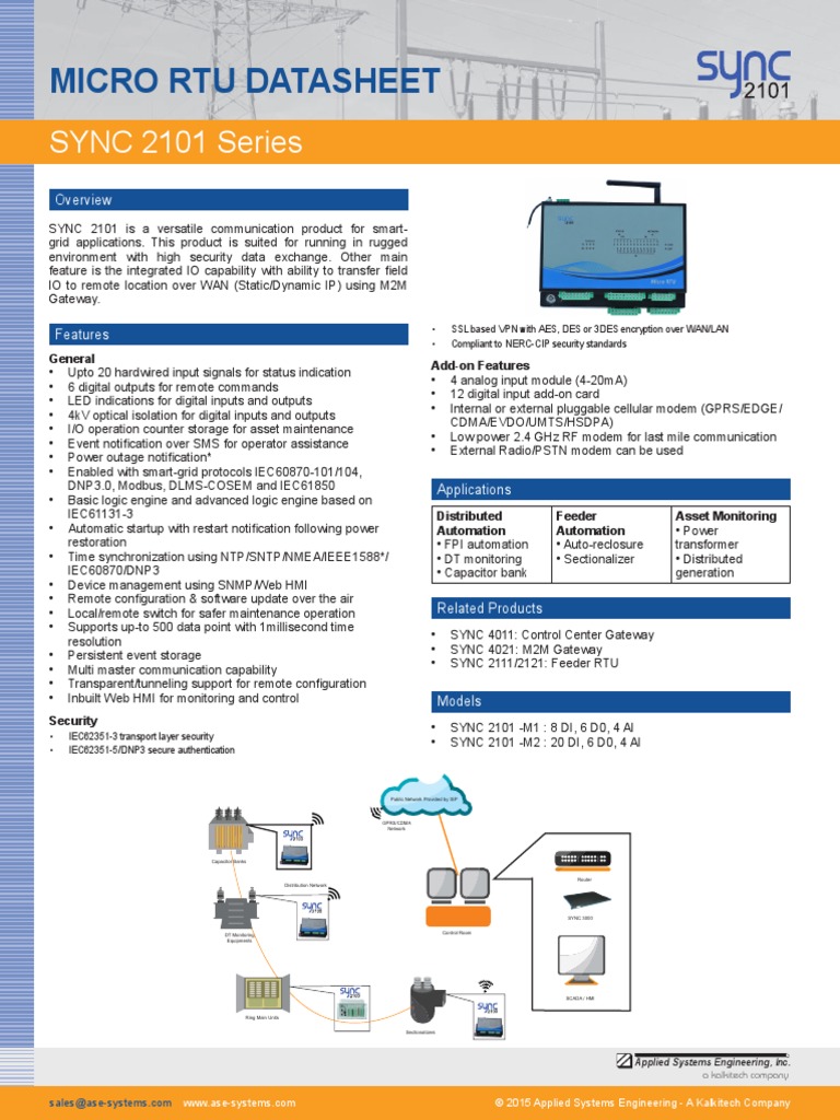 Micro Rtu Datasheet: SYNC 2101 Series | PDF | Modem | Computer Network