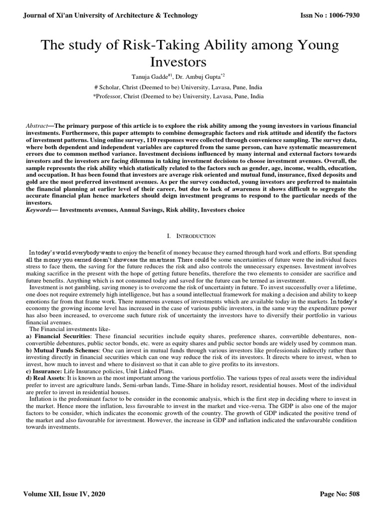 Risk Taking Ability of Young Investors | PDF | Investing | Risk