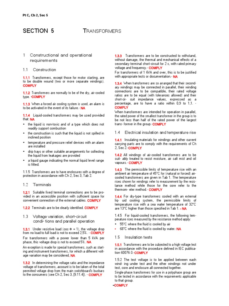 BV Rules - Transformers | PDF | Transformer | Electric Power