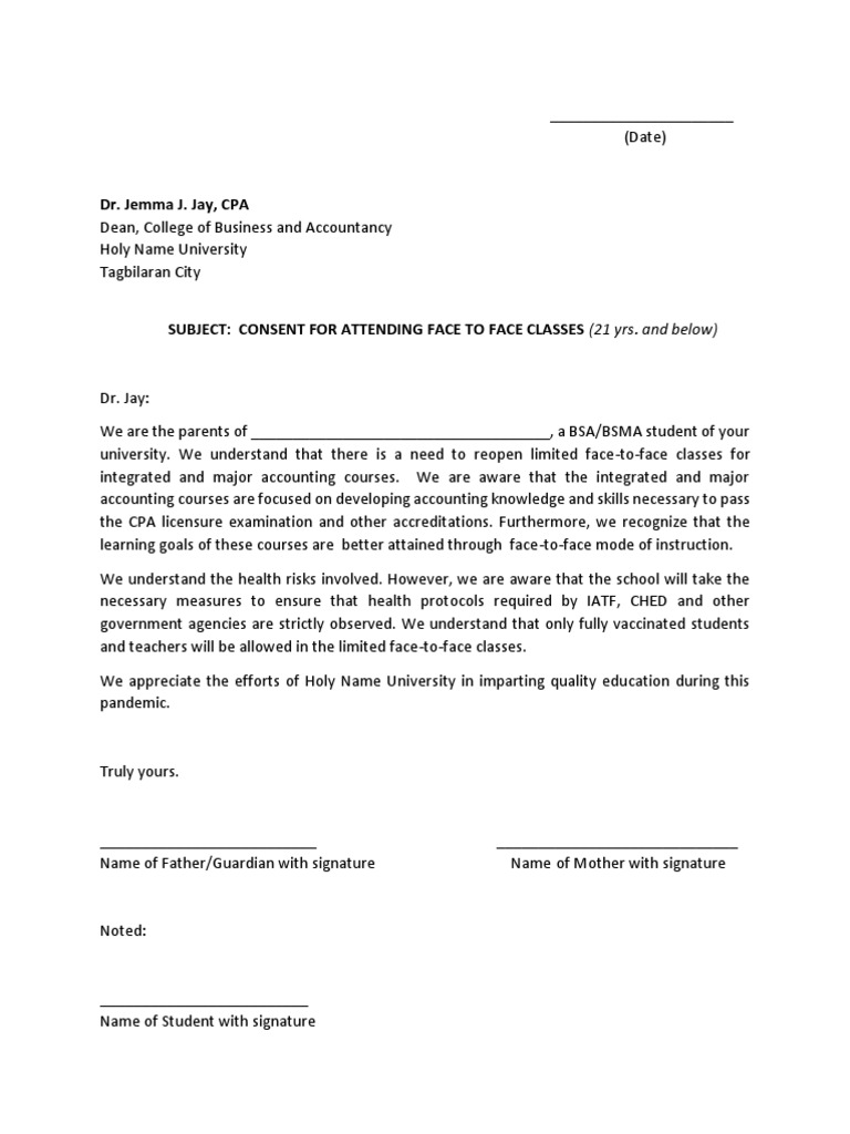 Consent for Face-to-Face Classes | PDF | Teachers | Learning