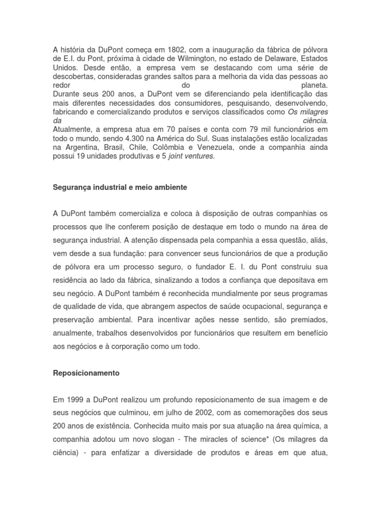 A História Da DuPont Começa Em 1802 | PDF | Alimentos | Soja