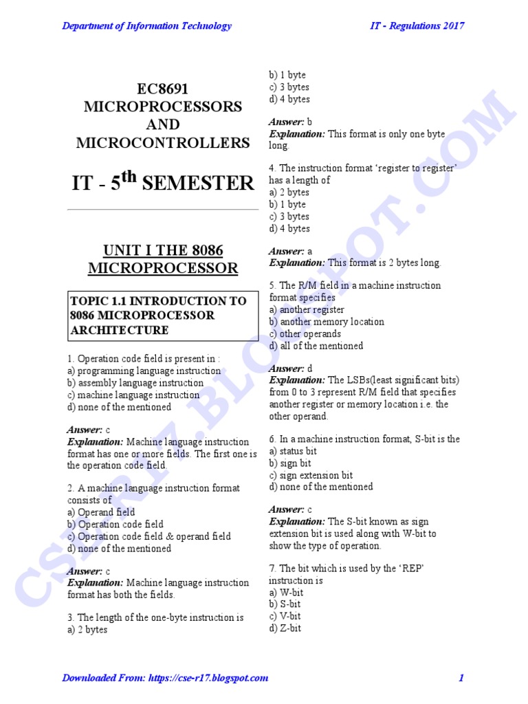Ec8691 Microprocessors and Microcontrollers MCQ | PDF | Assembly Language | Subroutine