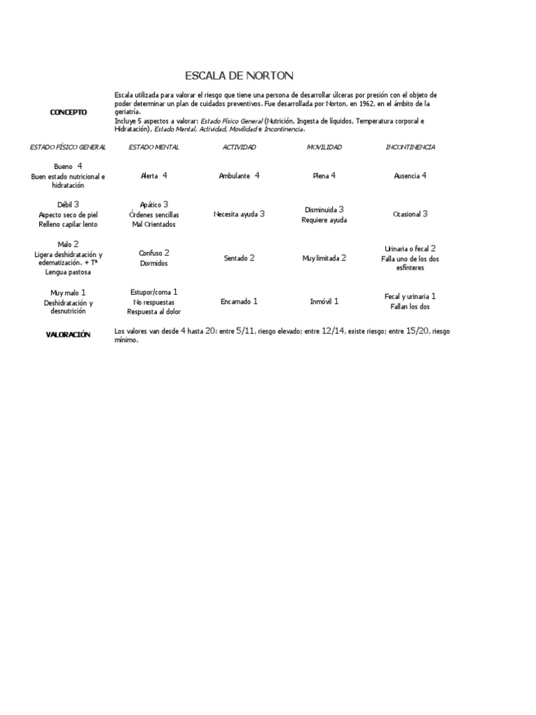 Escala de Norton | PDF | Medicina | Ciencias de la Salud