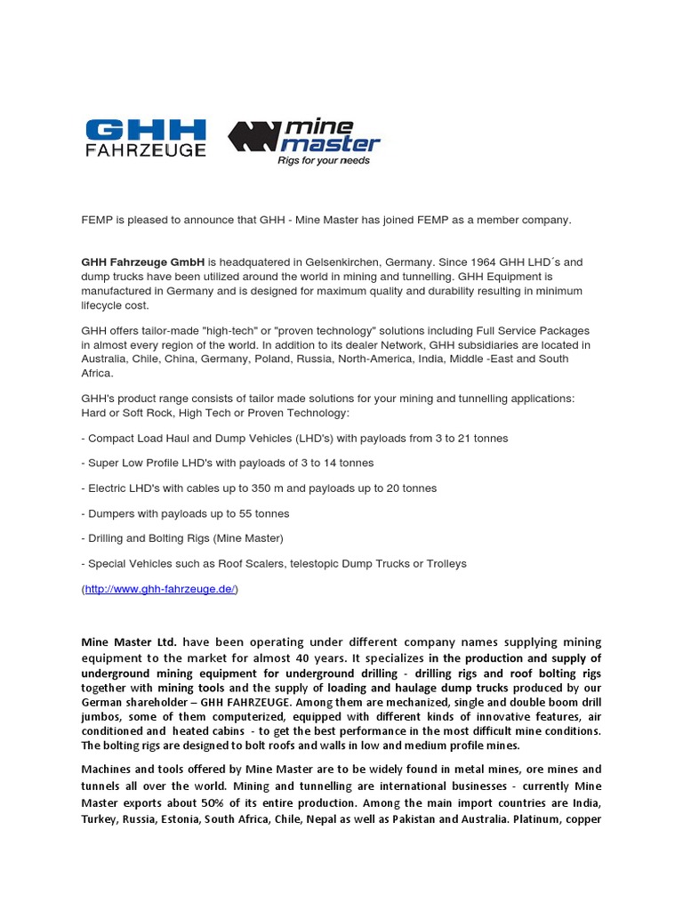 GHH Fahrzeuge GmbH: Mining Solutions | PDF | Mining | Drilling Rig