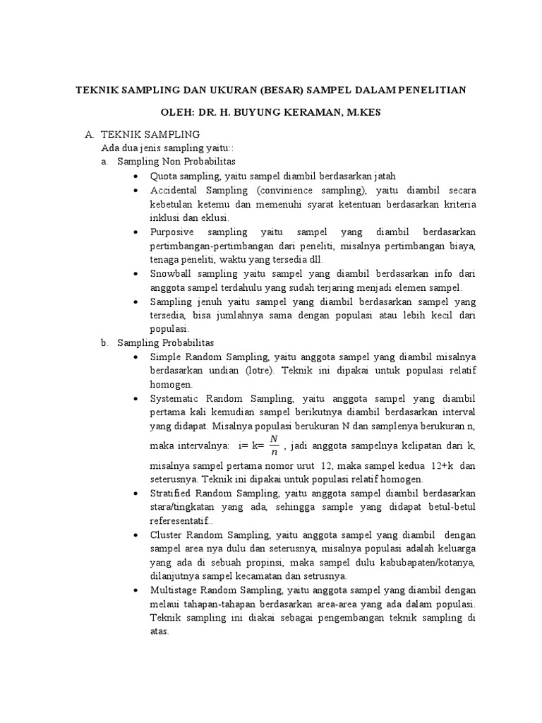 Teknik Sampling Dan Ukuran (Besar Sampel-1 | PDF