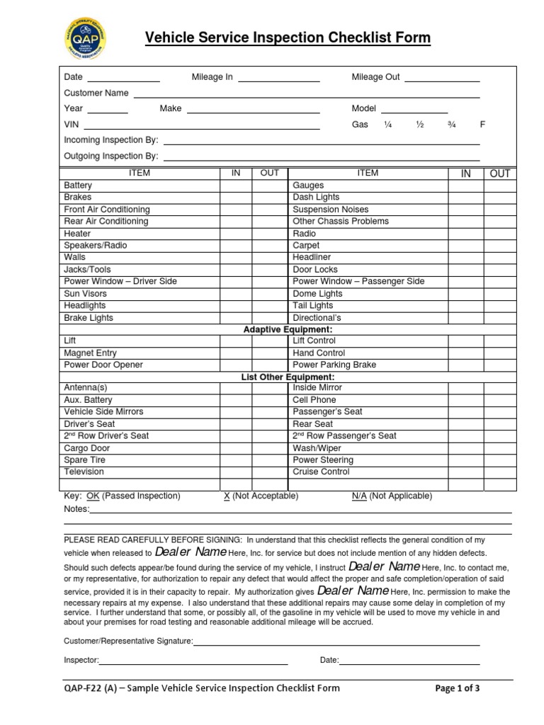 Vehicle Inspection Checklist Template | PDF | Vehicles | Motor Vehicle