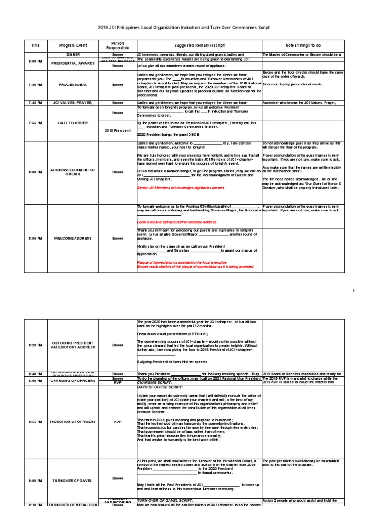 2019 JCI Philippines Local Organization Induction and Turn-Over ...
