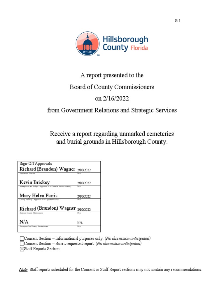Report Regarding Unmarked Cemeteries and Burial Grounds in Hillsborough ...