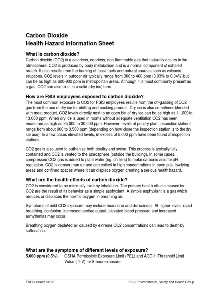 Carbon Dioxide Health Hazard Information Sheet | Download Free PDF ...