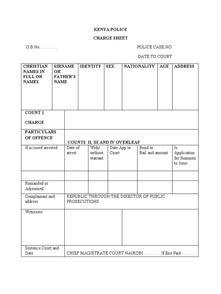 Kenya Police Charge Sheet Template | PDF | Law