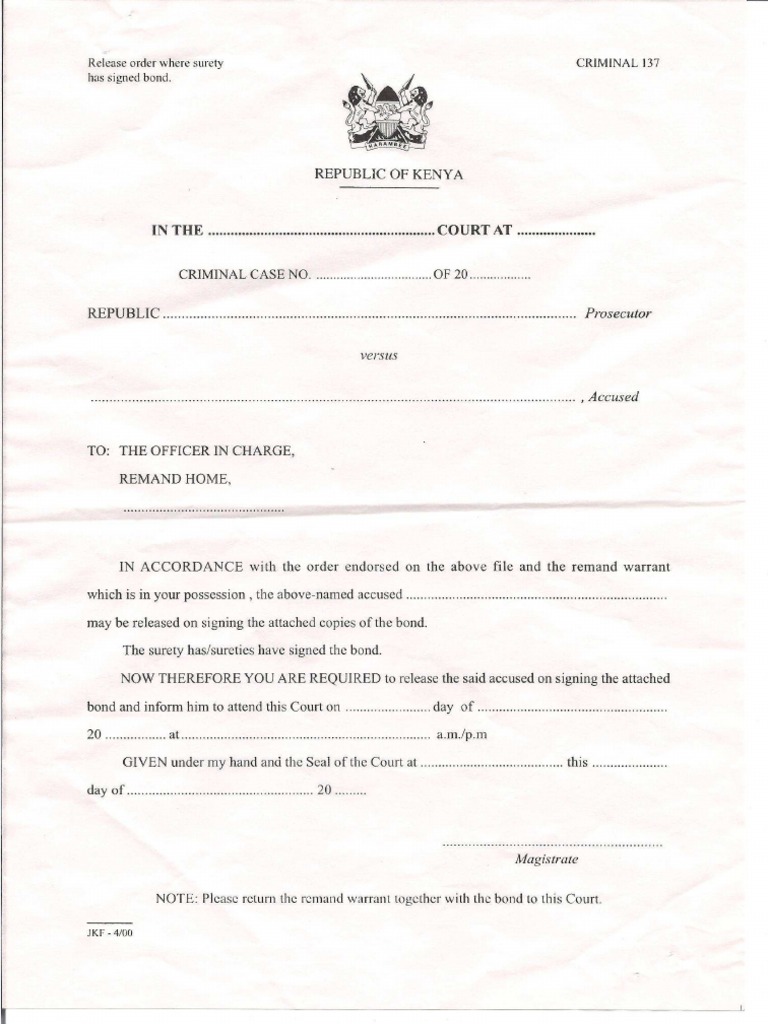Kenya Police Release Order Where Surety Has Signed Bond | PDF