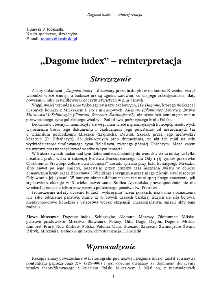 Dagome Iudex - Reinterpretacja T.J. Kosińskiego | PDF