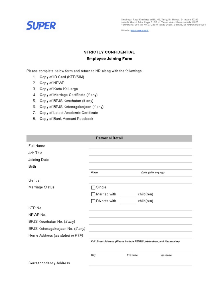 Employee joining form | PDF | Government And Personhood