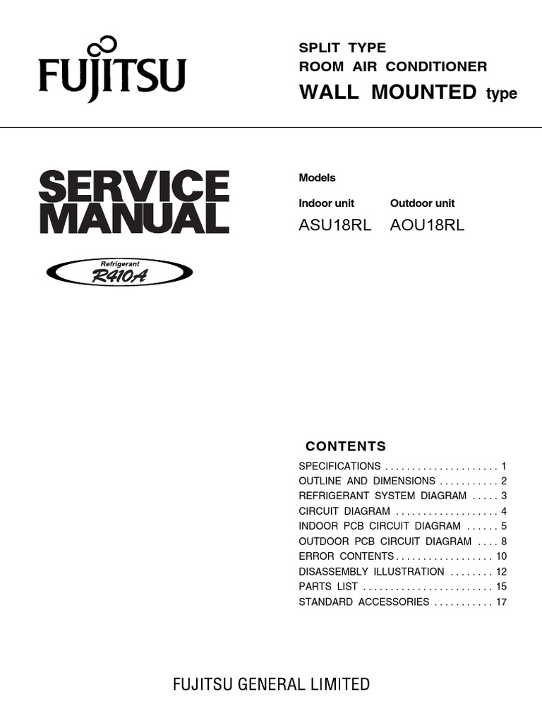 Wall Mounted: Asu18Rl Aou18Rl | PDF | Air Conditioning | Power Inverter