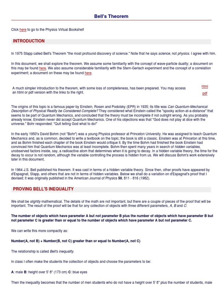 Bells Theorem | PDF | Quantum Mechanics | Electron