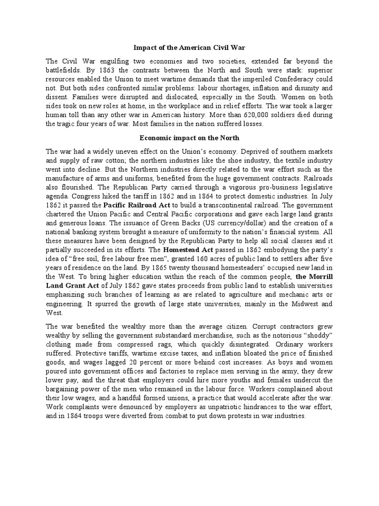 Economic and Social Impacts of Civil War | PDF | Union (American Civil ...