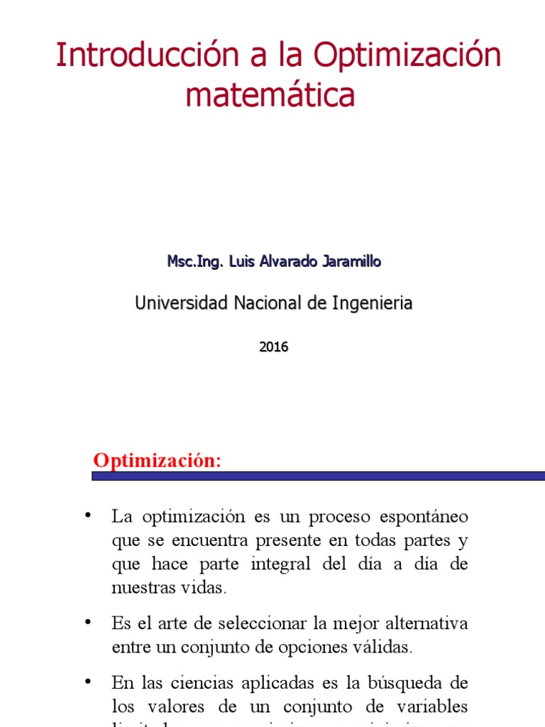 Introducción a los conceptos fundamentales de la optimización ...