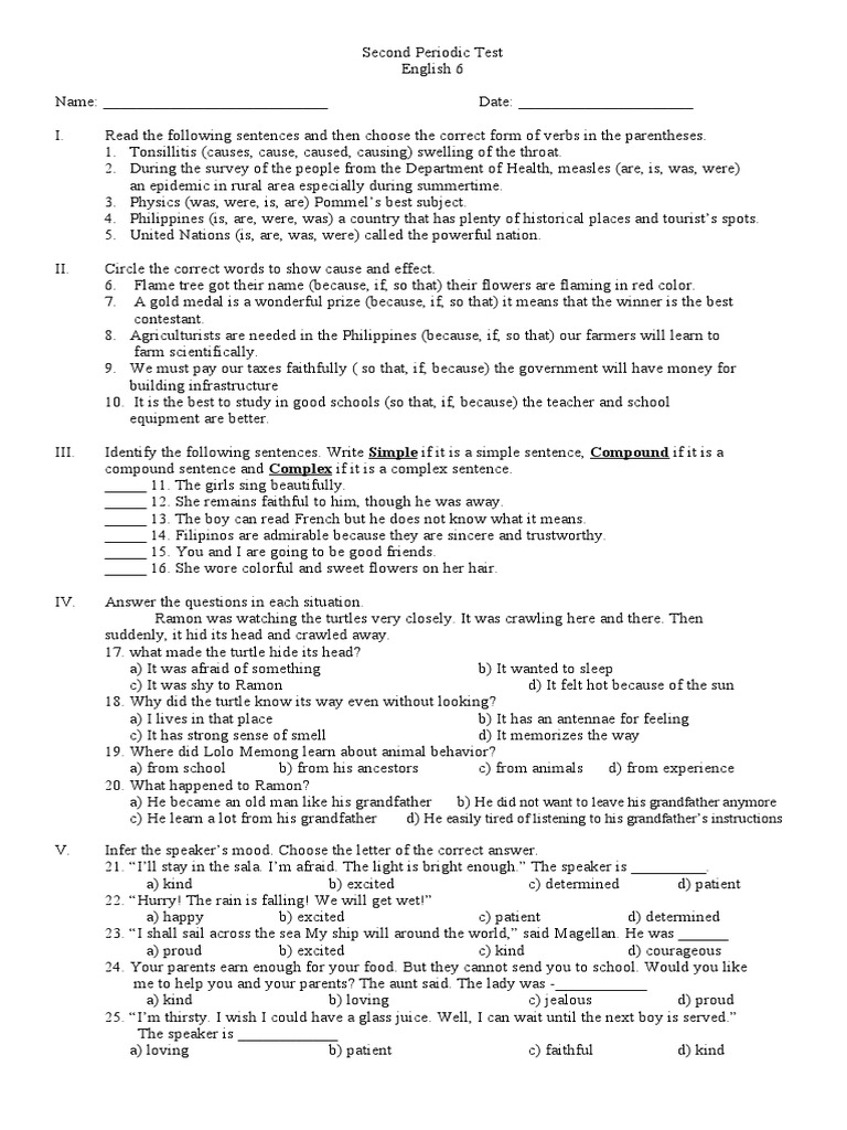 2nd Quarter Exam Grade 6 English Sample Only | PDF | English Language ...