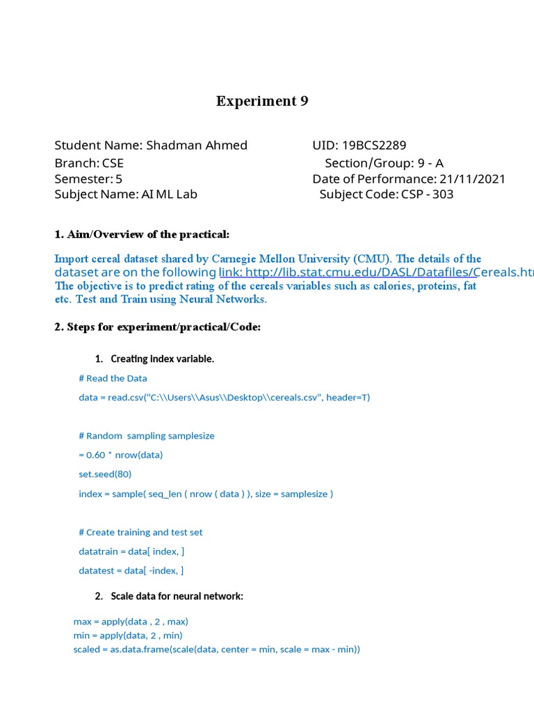 AIML Exp 9 | PDF | Cross Validation (Statistics) | Artificial Neural ...