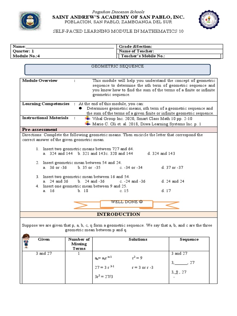 Saint Andrew'S Academy of San Pablo, Inc.: Self-Paced Learning Module in Mathematics 10 | PDF ...