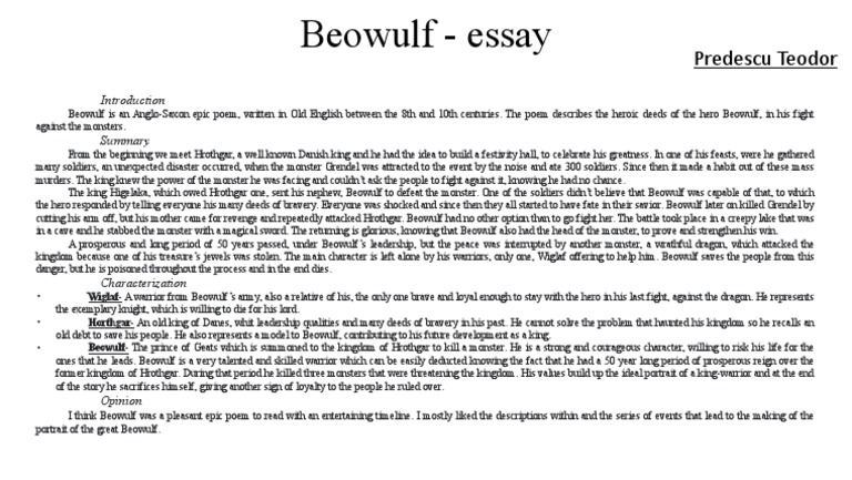 Beowulf - Essay | PDF | Beowulf | English Heroic Legends