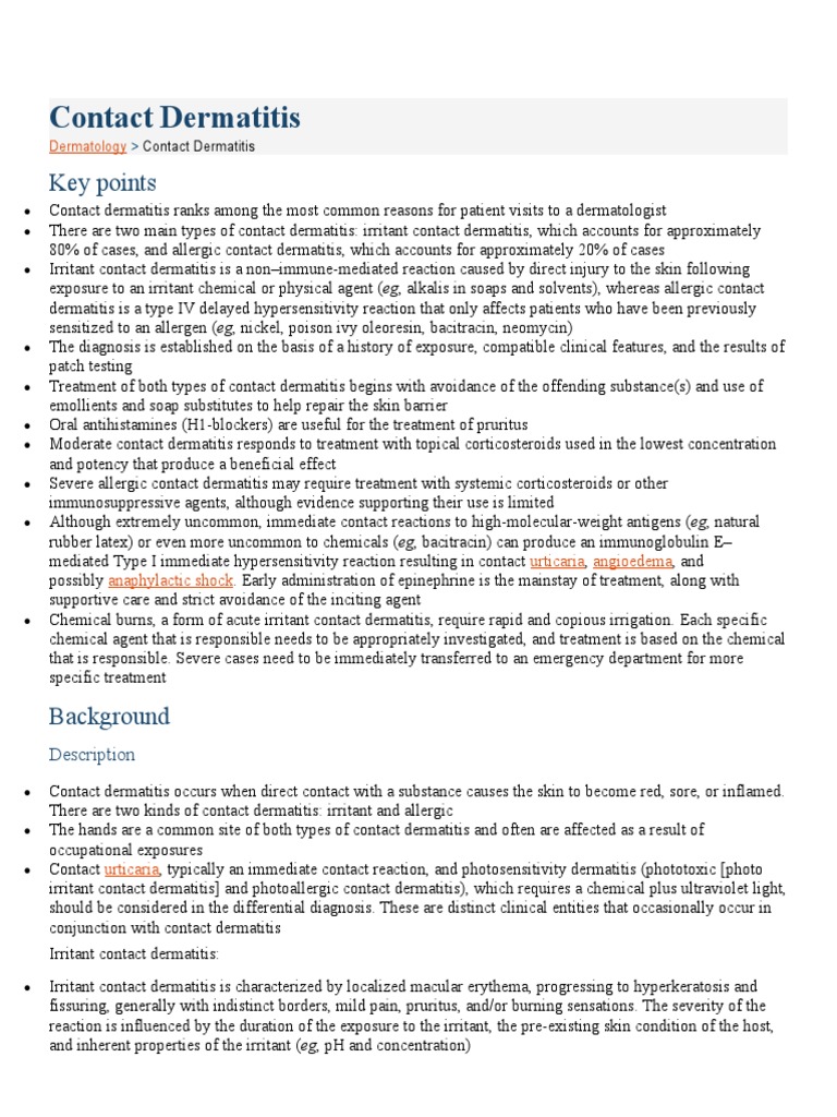 Contact Dermatitis: Key Points | PDF | Dermatitis | Allergy