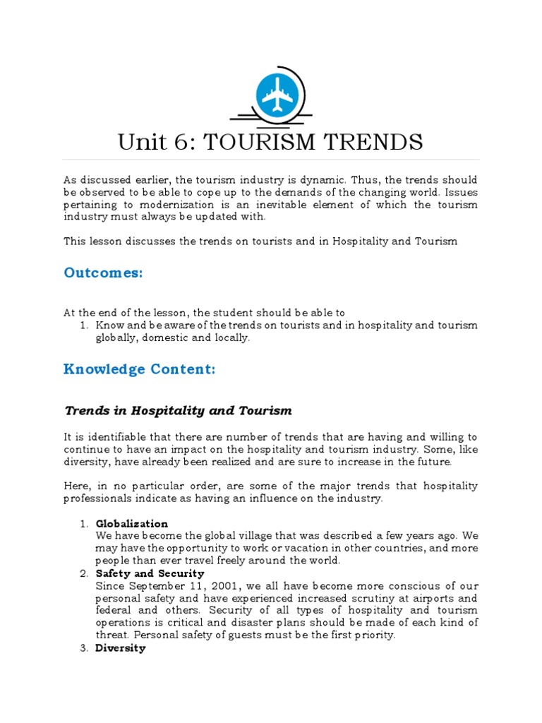 Unit 6: Tourism Trends: Outcomes | PDF | Tourism | Philippines