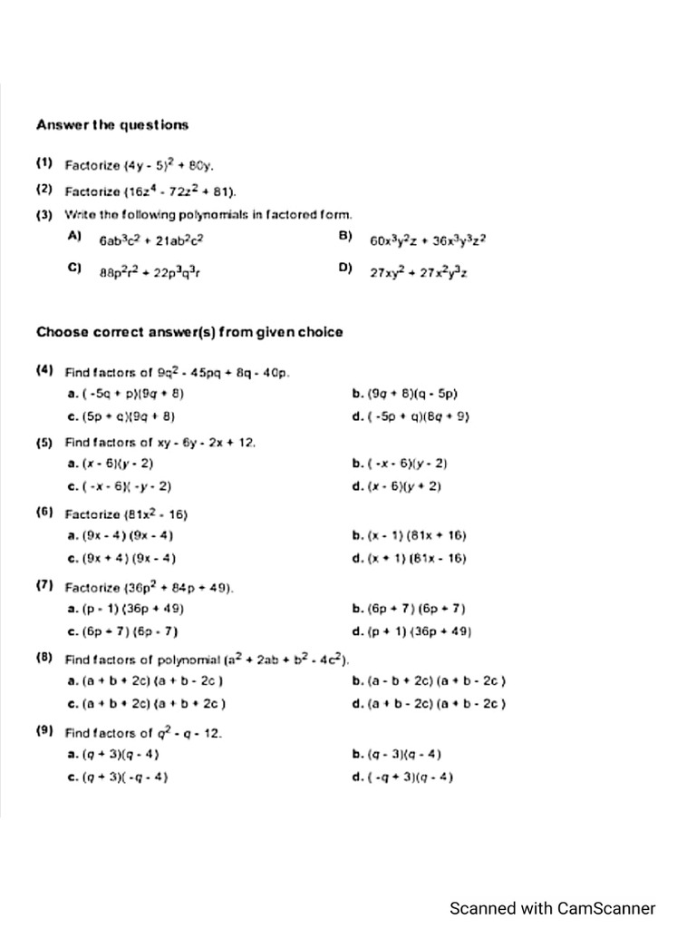 Factorisation Grade 9 | PDF