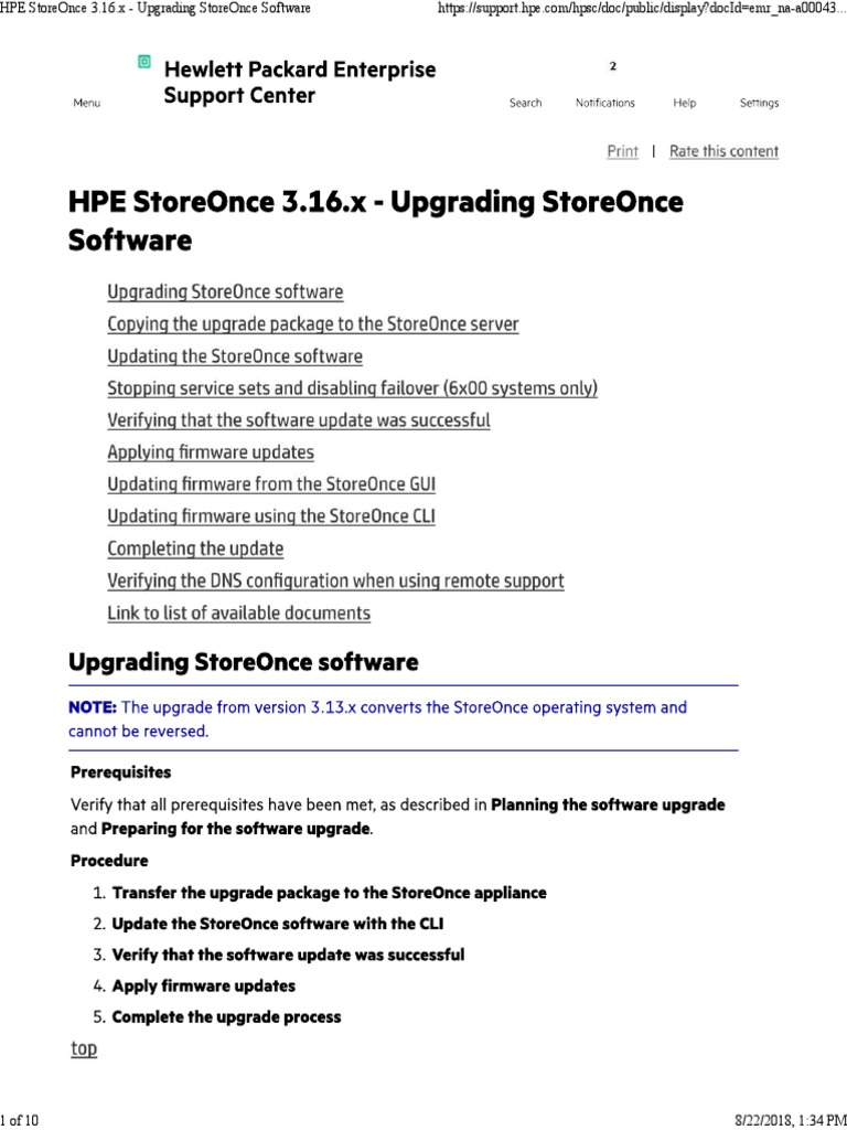 HPE StoreOnce 3.16.x - Upgrading StoreOnce Software | PDF | Operating ...