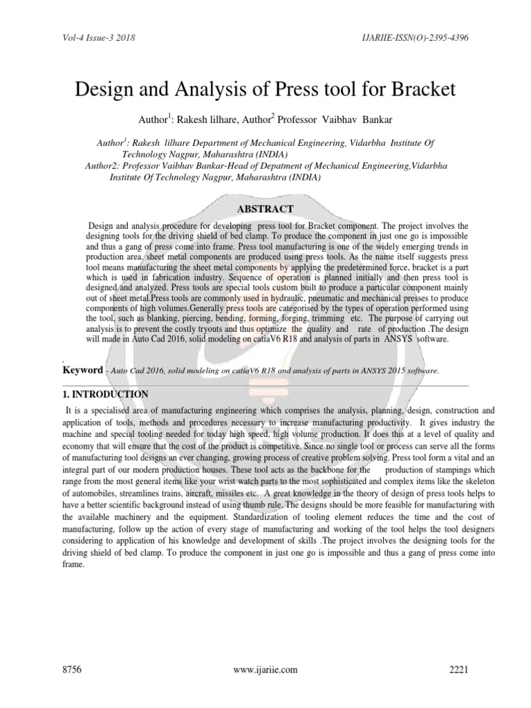 Press Tool Design for Bracket Component | PDF | Sheet Metal | Machining