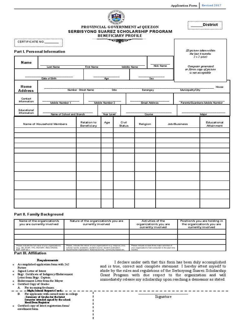 Quezon Scholarship Application Form | PDF