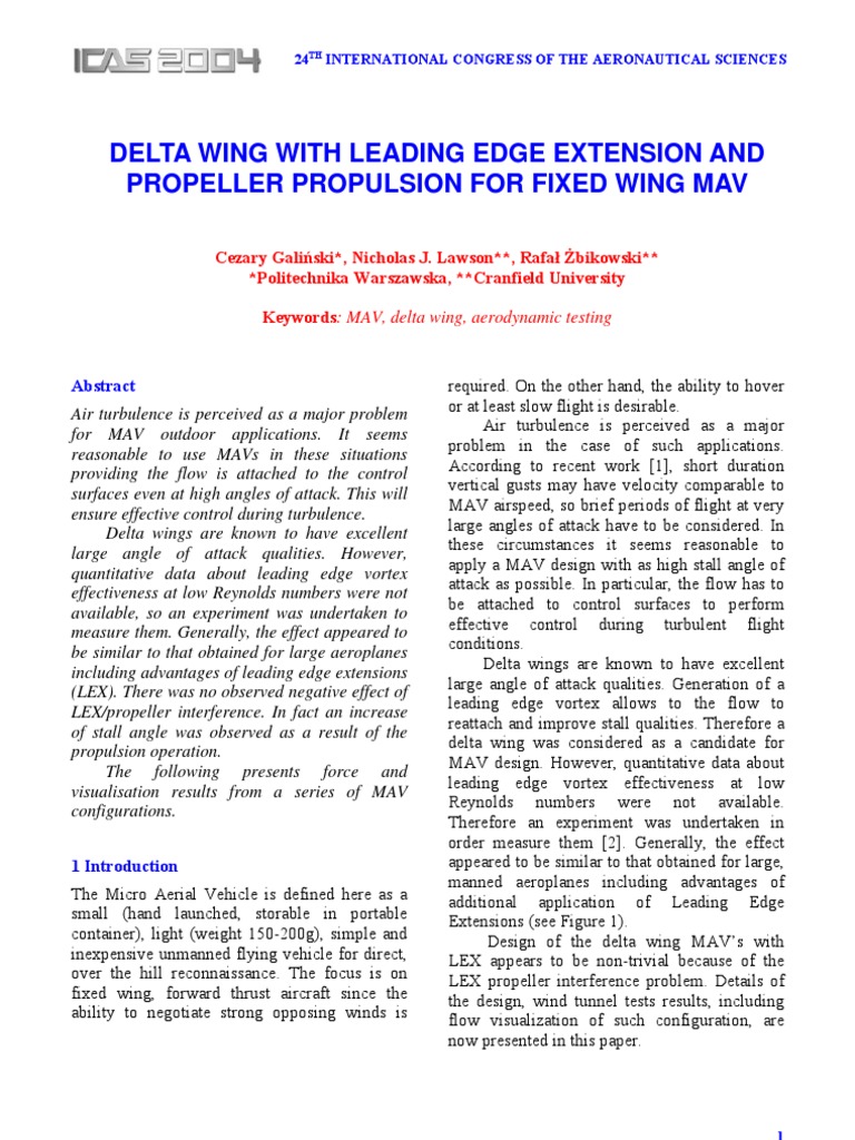 Delta Wing With Leading Edge Extension and Propeller Propulsion For ...