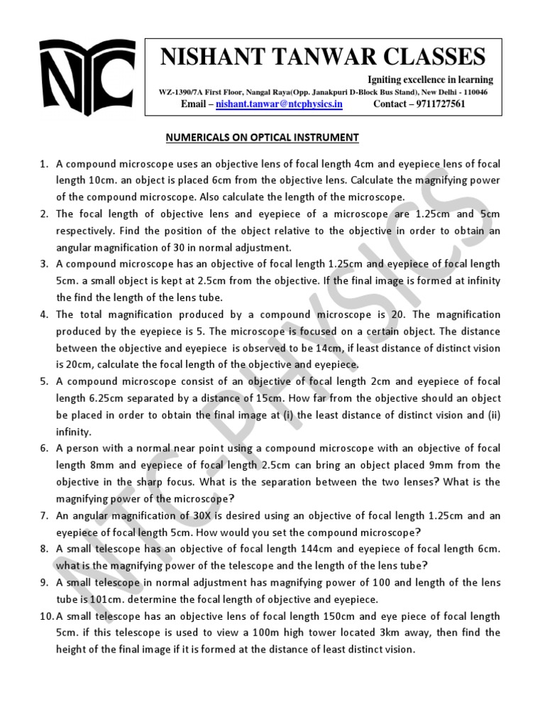 Optical Instrument Numericals Guide | PDF | Electromagnetic Radiation ...