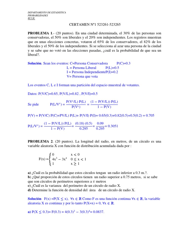 Soluc c1 2008-2 | PDF | Función de densidad de probabilidad | Variable aleatoria