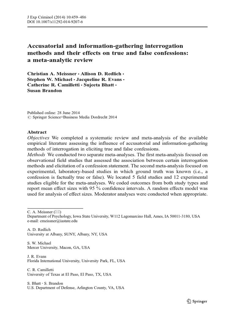 Accusatorial and Information-Gathering Interrogation Methods and Their ...
