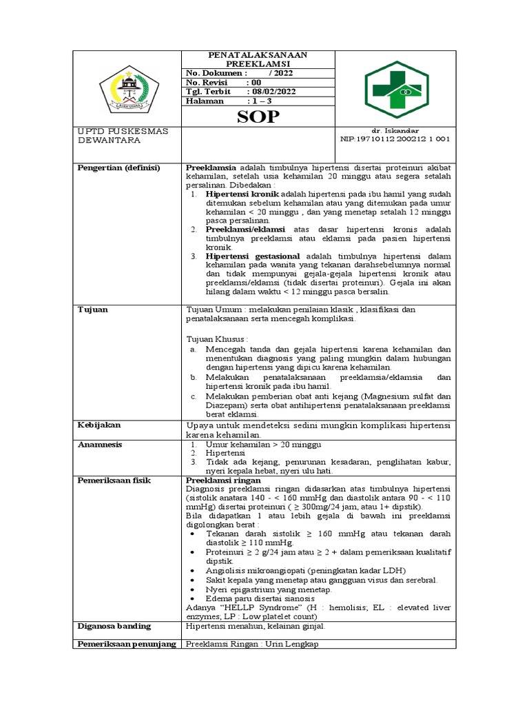 SOP Pre Eklamsi | PDF