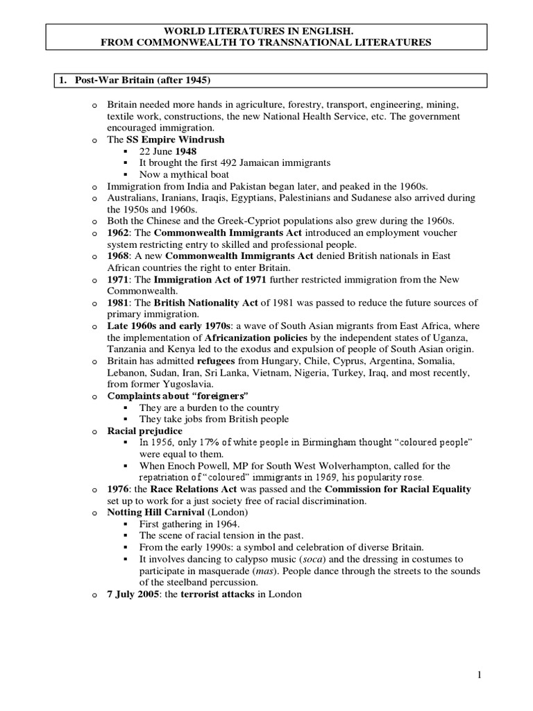 World Literatures in English | PDF | Immigration | Commonwealth Of Nations