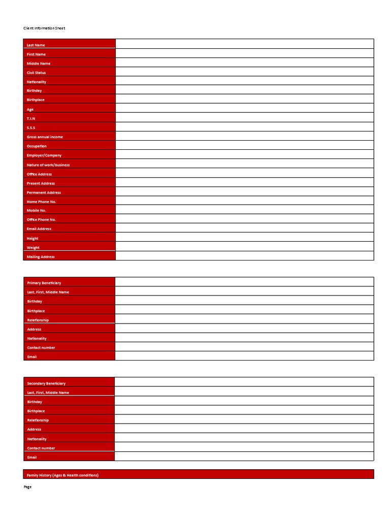 Client Information Sheet Template | PDF | Wellness