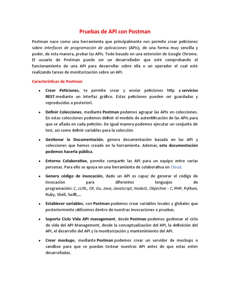 Pruebas de API con Postman | PDF