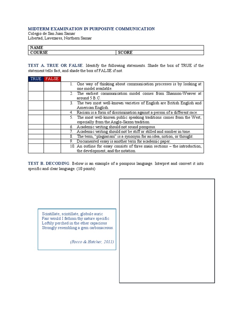 Midterm Exam: Purposive Communication | PDF | English Language