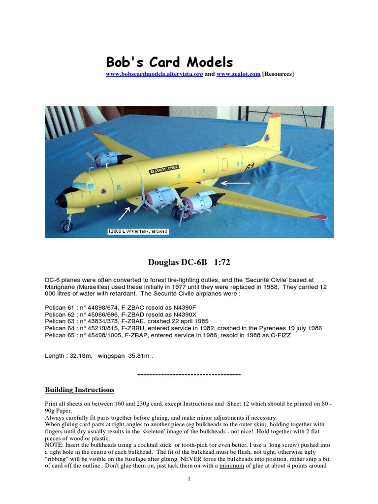 Bob's Card Models: Douglas DC-6B 1:72 | PDF | Empennage | Landing Gear