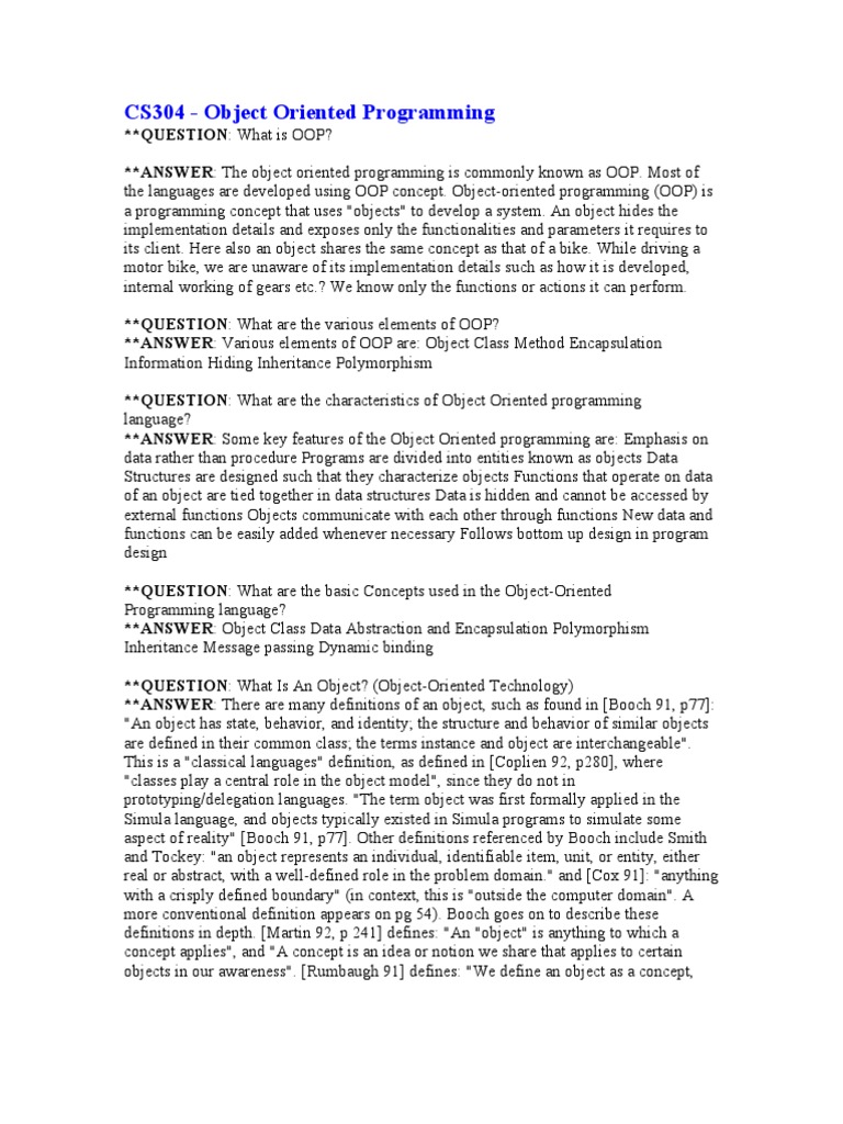 CS304 - Object Oriented Programming | PDF | Class (Computer Programming ...