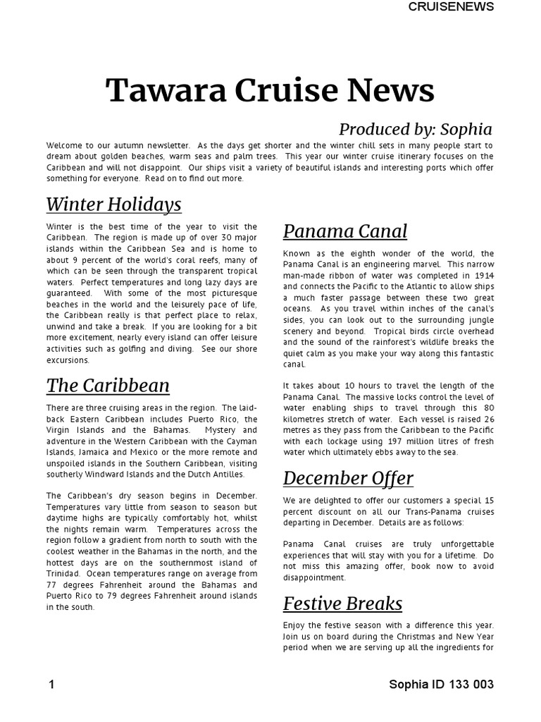 Tawara Cruise News: Winter Holidays Panama Canal | PDF | Caribbean | Sea