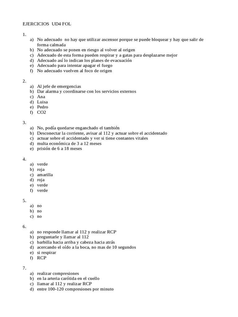 UD4 Ejercicios Fol | Descargar gratis PDF | Reanimación cardiopulmonar | Medicina CLINICA