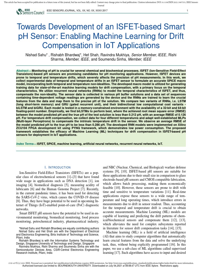 Towards Development of An Isfet-Based Smart PH Sensor: Enabling Machine Learning For Drift ...