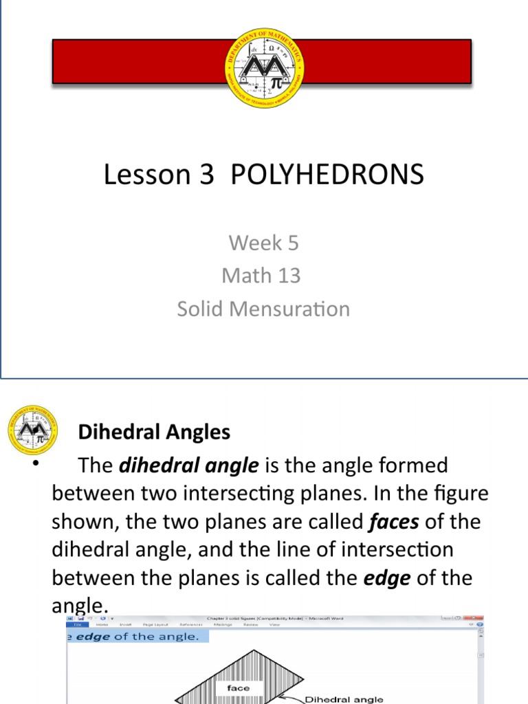 Lesson 3 Polyhedrons: Week 5 Math 13 Solid Mensuration | PDF | Area ...