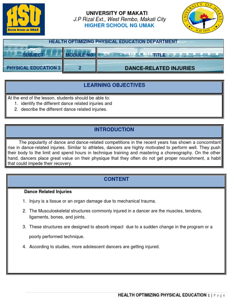 Pe3 Module No. 2 Dance Related Injuries | PDF | Knee | Ankle