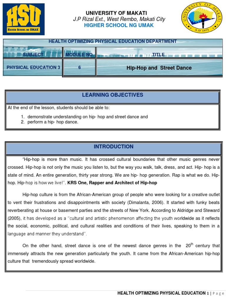 Pe3 Module No. 6 Hip-Hop and Street Dance | PDF | Hip Hop Music | Hip Hop