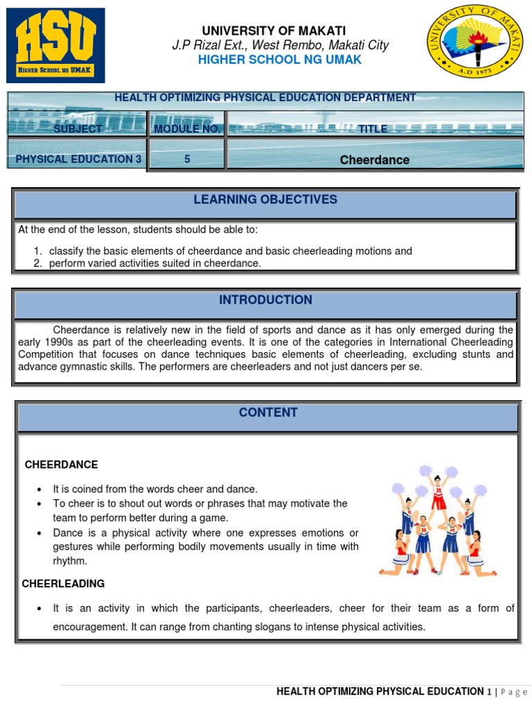 Pe3 Module No. 5 Cheerdance | PDF | Cheerleading | Dances